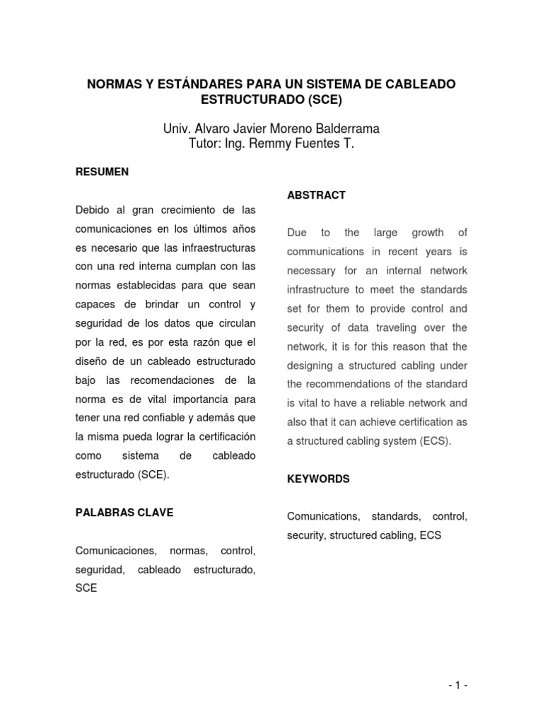 Normas y Estándares para Un Sistema de Cableado Estructurado | PDF ...