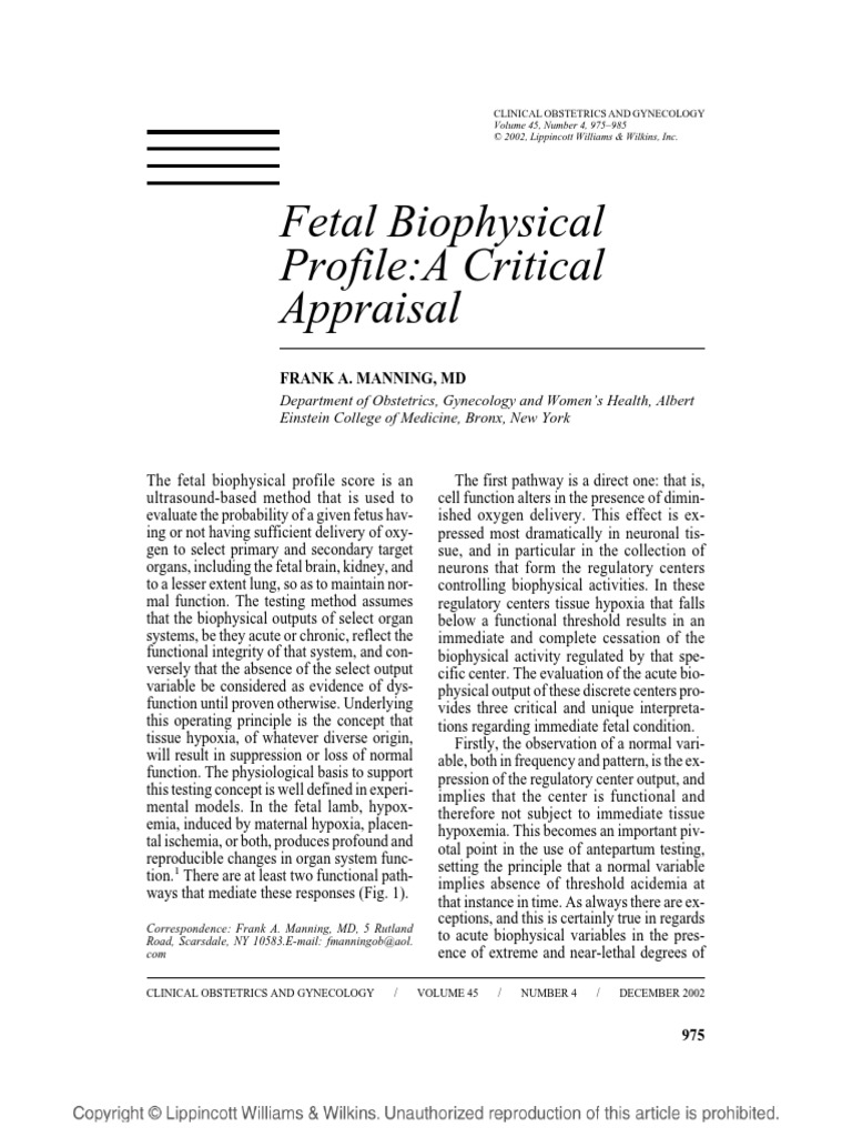 Fetal Biophysical Profile. A Critical Appraisal PDF | PDF | Fetus ...