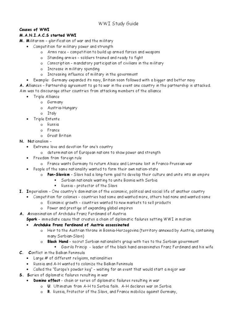 WWI Causes and Key Events Overview | PDF | Treaty Of Versailles | World ...