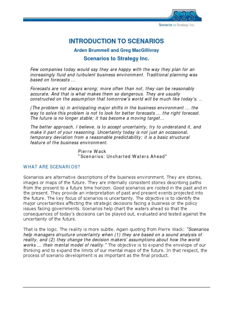 Introduction To Scenarios and Scenario Planning | PDF | Scenario ...