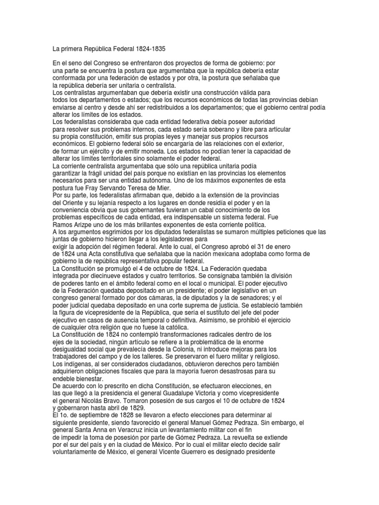 La Primera República Federal 1824 | PDF | México | Federación