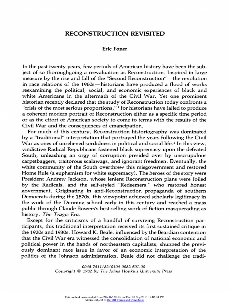Eric Foner - Re DuBois On Reconstruction | Download Free PDF ...
