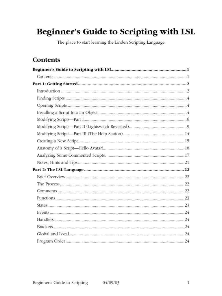 Beginners Second Life LHL Script Guide | PDF | Second Life | Subroutine