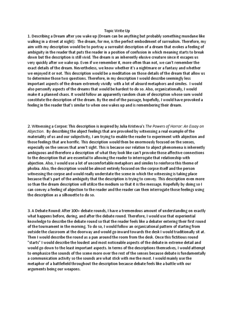 Abjection. by Describing The Abject Feelings That Are Provoked by ...