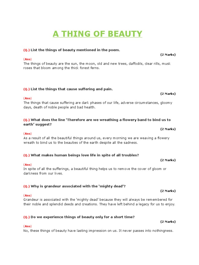 A Thing of Beauty Keats Expln | PDF | Nature