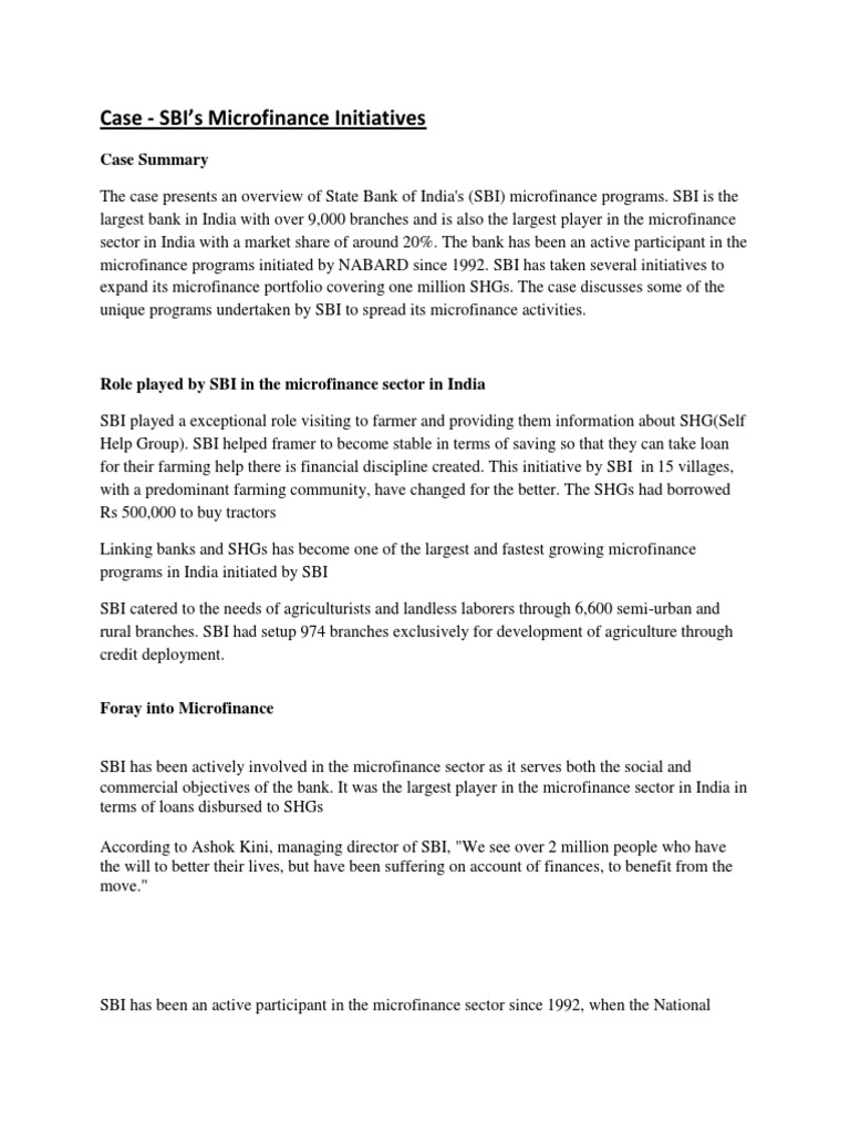 SBI's Microfinance Initiatives | PDF | Microfinance | Banks