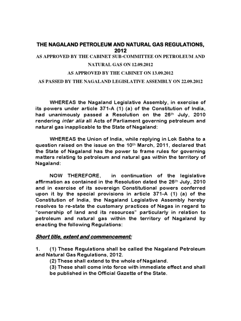 Nagaland Petroleum & Natural Gas Regulations, 2012 | PDF | Constitution ...