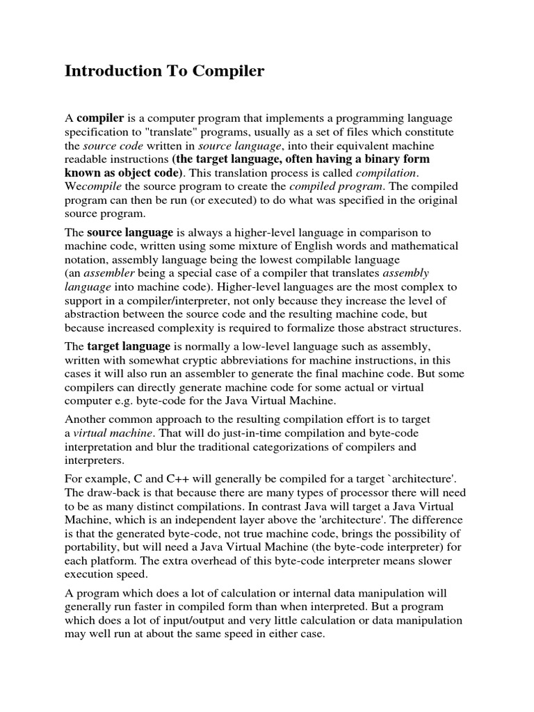 Introduction To Compiler | PDF