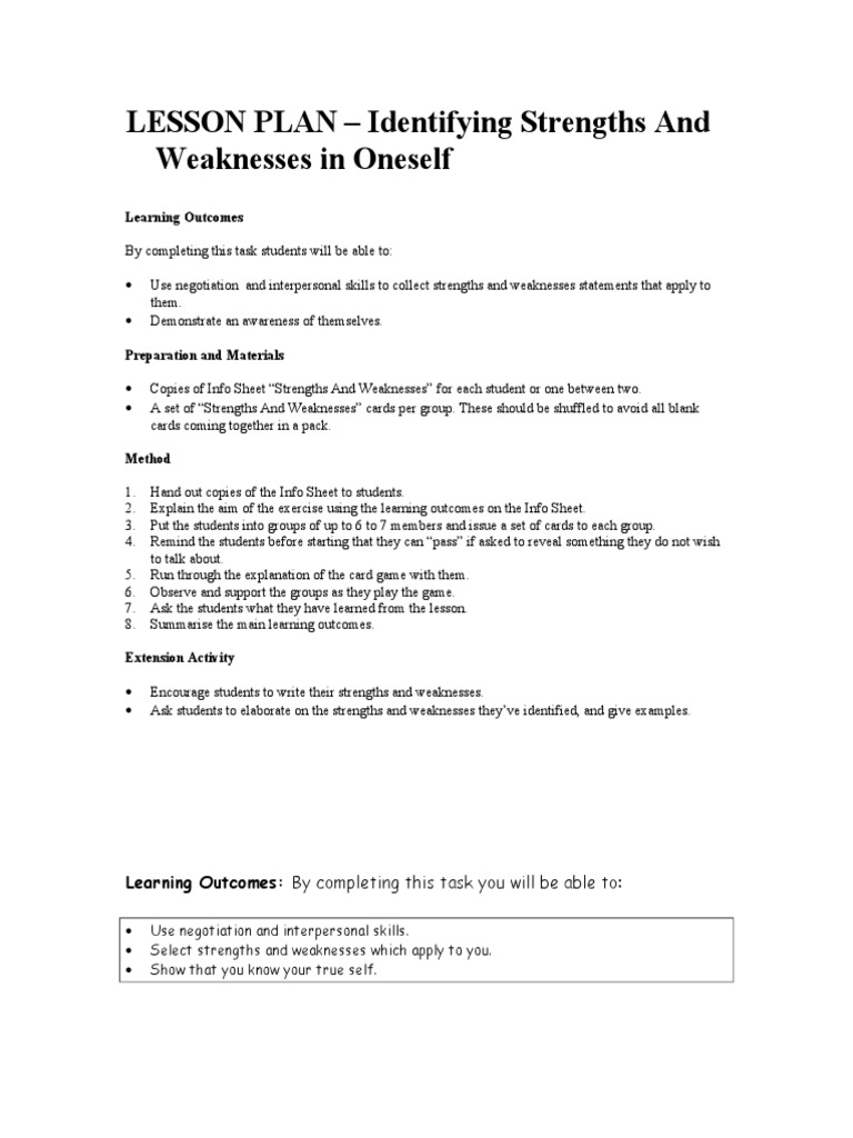 Identifying Strengths and Weaknesses in Oneself | PDF | Education ...