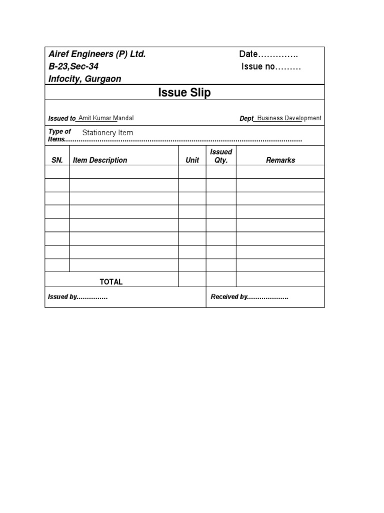 Airef Engineers Issue Slip Document | PDF | Computers