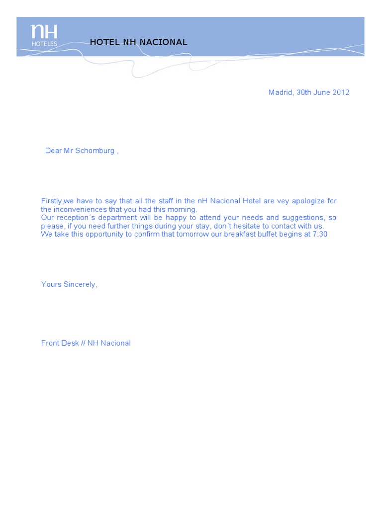 Carta Disculpas Ingles | PDF