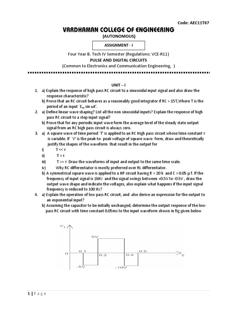 Pdc Assignment I Pdf Low Pass Filter Electronic Circuits