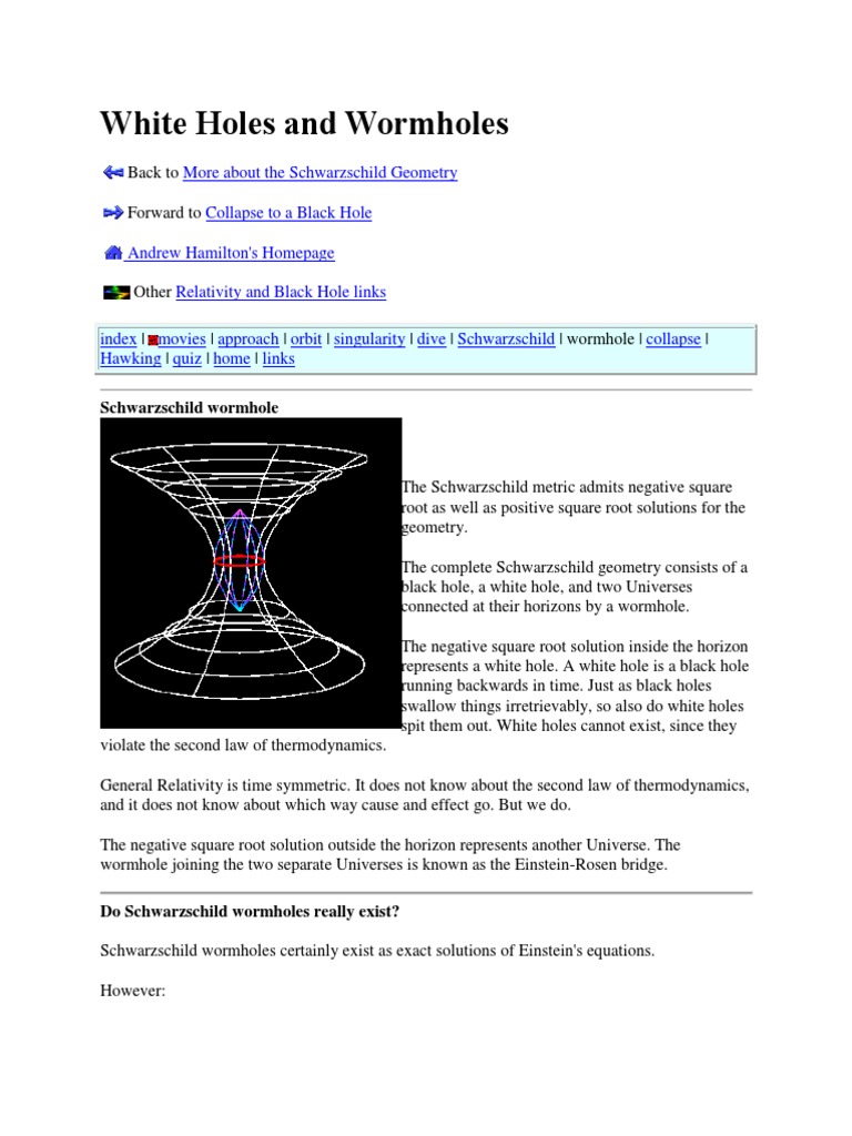 White Holes and Wormholes PDF | PDF | Black Hole | General Relativity