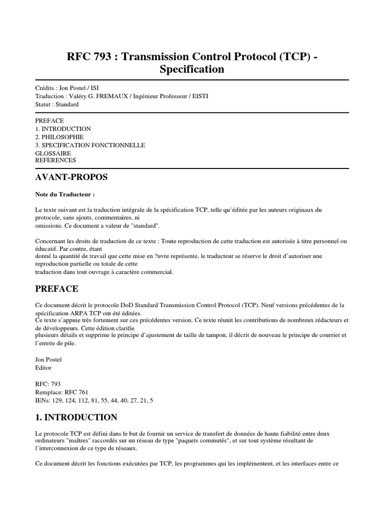 RFC 793 : Spécification du TCP | PDF | Protocole de contrôle de ...