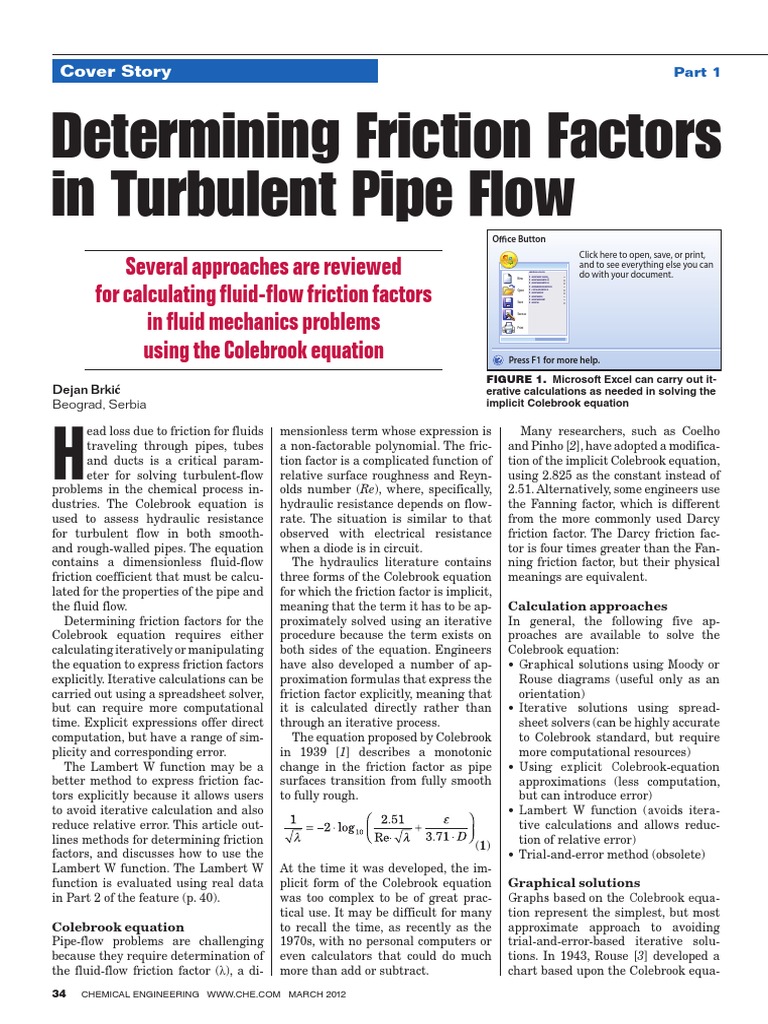 Friction Factor-Turbulent Pipe Flow | PDF | Dynamics (Mechanics ...