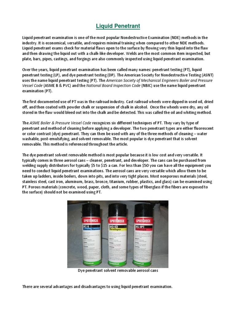 Liquid Penetrant: Vessel Code (ASME B & PVC) and The National Board ...