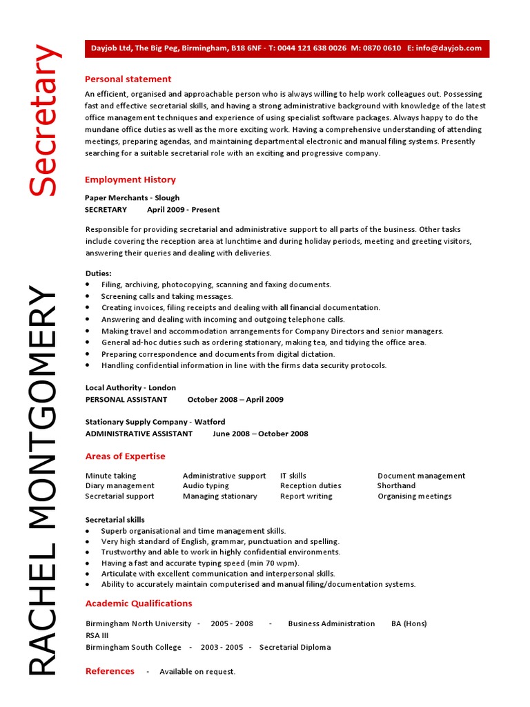 Secretary Resume Template | PDF | Business