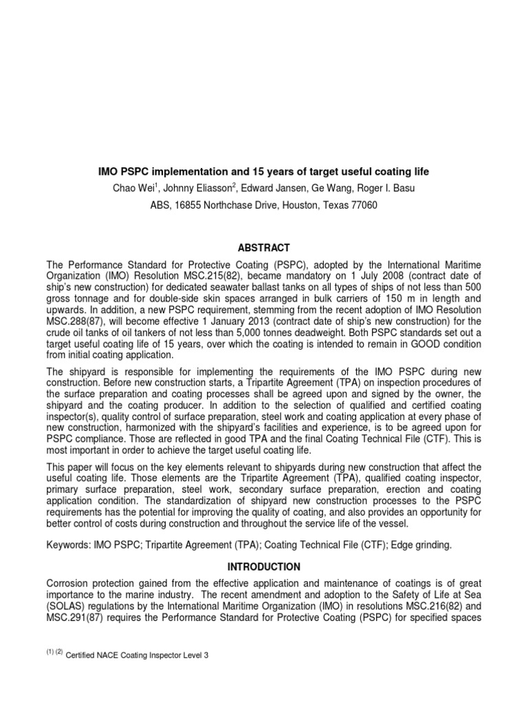 IMO PSPC Implementation | Download Free PDF | Ships | Oil Tanker