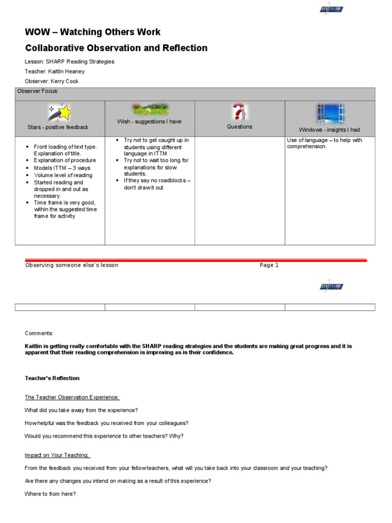 Collaborative Lesson Observation Insights | PDF