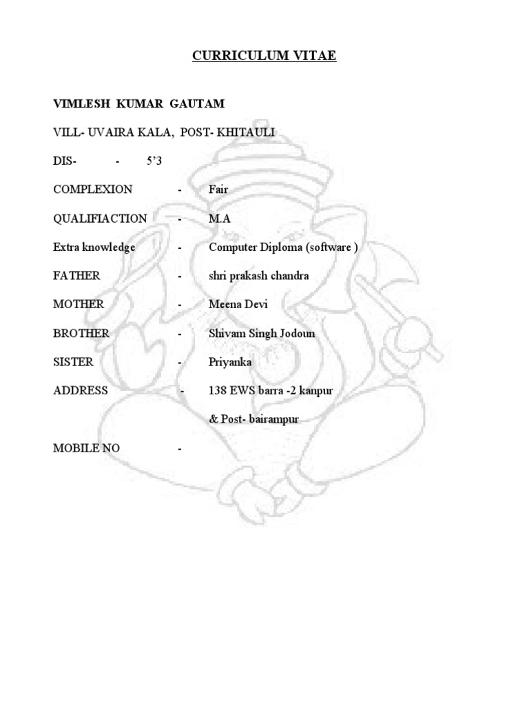 Bio Data of Bridle Archana Chandra | PDF