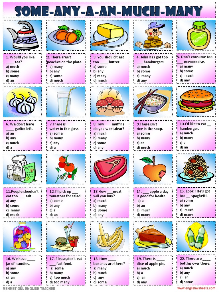 Quantifiers Some Any a an Much Many Worksheet | Hamburgers | Nutrition
