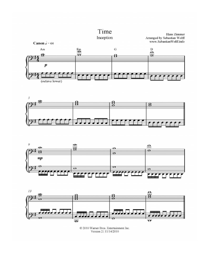 Partituras Time (Inception) | PDF
