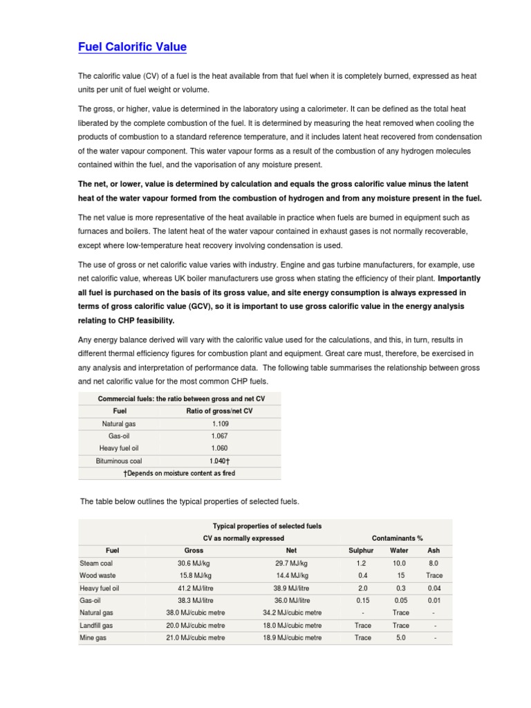 Fuel Calorific Value | PDF | Fuels | Coal