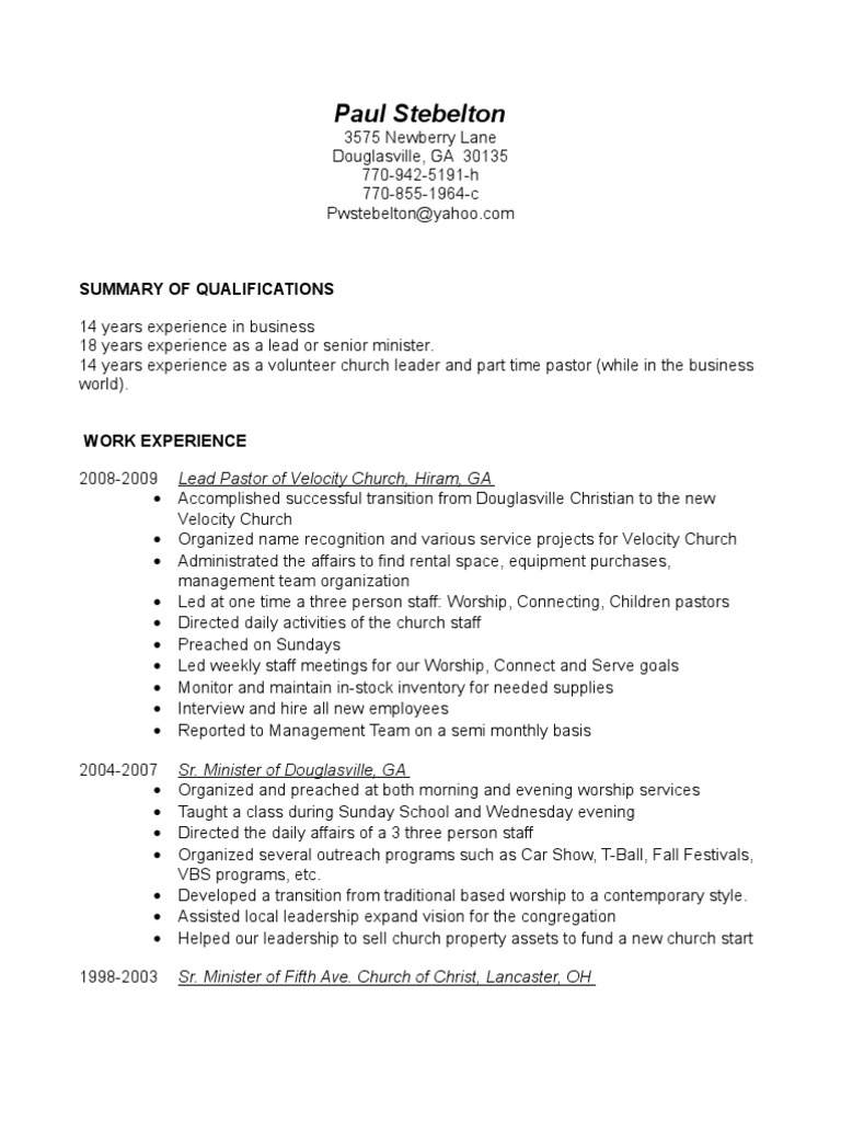Paul's Resume | Church (Building) | Protestant Denominational Families
