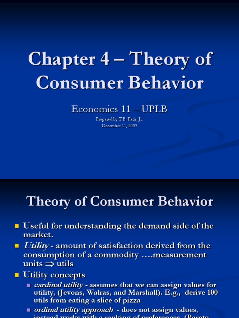 Ch04 Theory Of Consumer Behavior Utility Marginal Utility