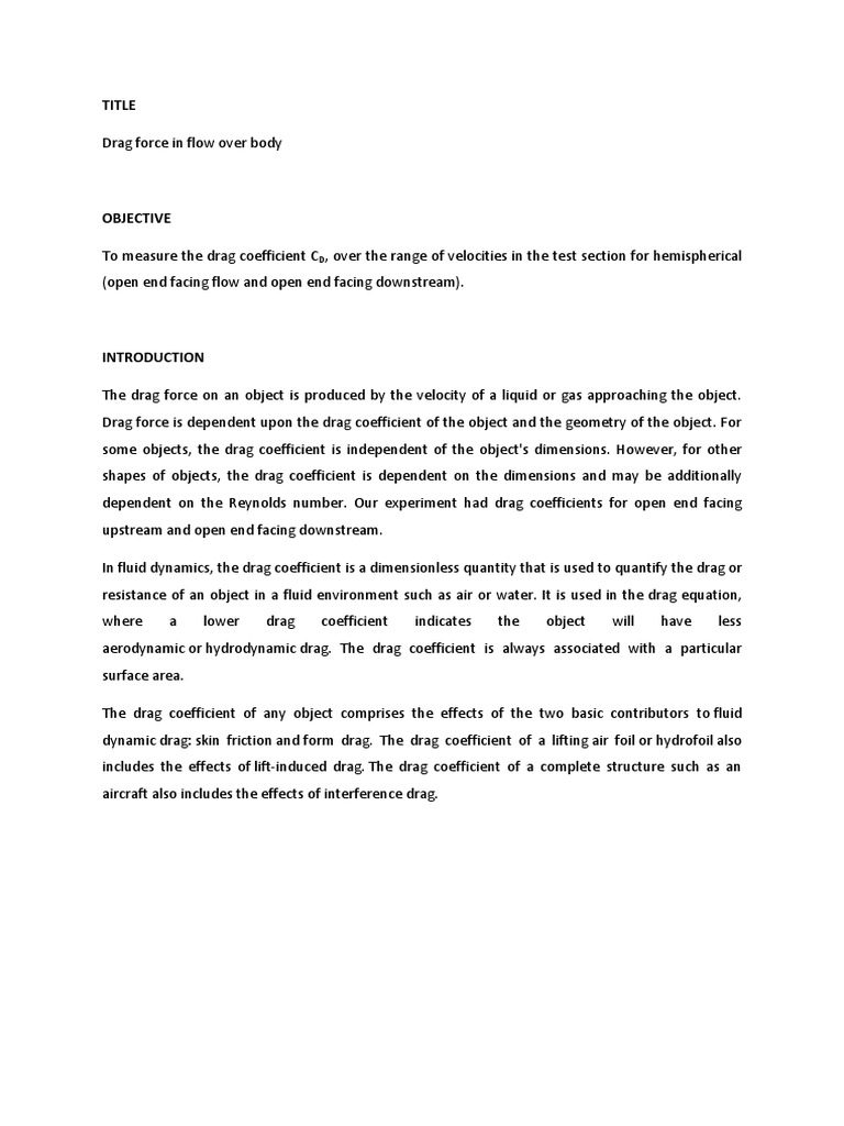 Drag Force | PDF | Drag (Physics) | Fluid Dynamics