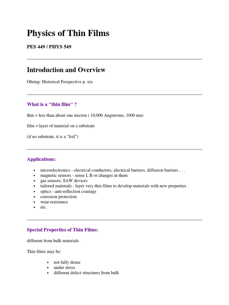 Physics of Thin Films | PDF | Sputtering | Plasma (Physics)