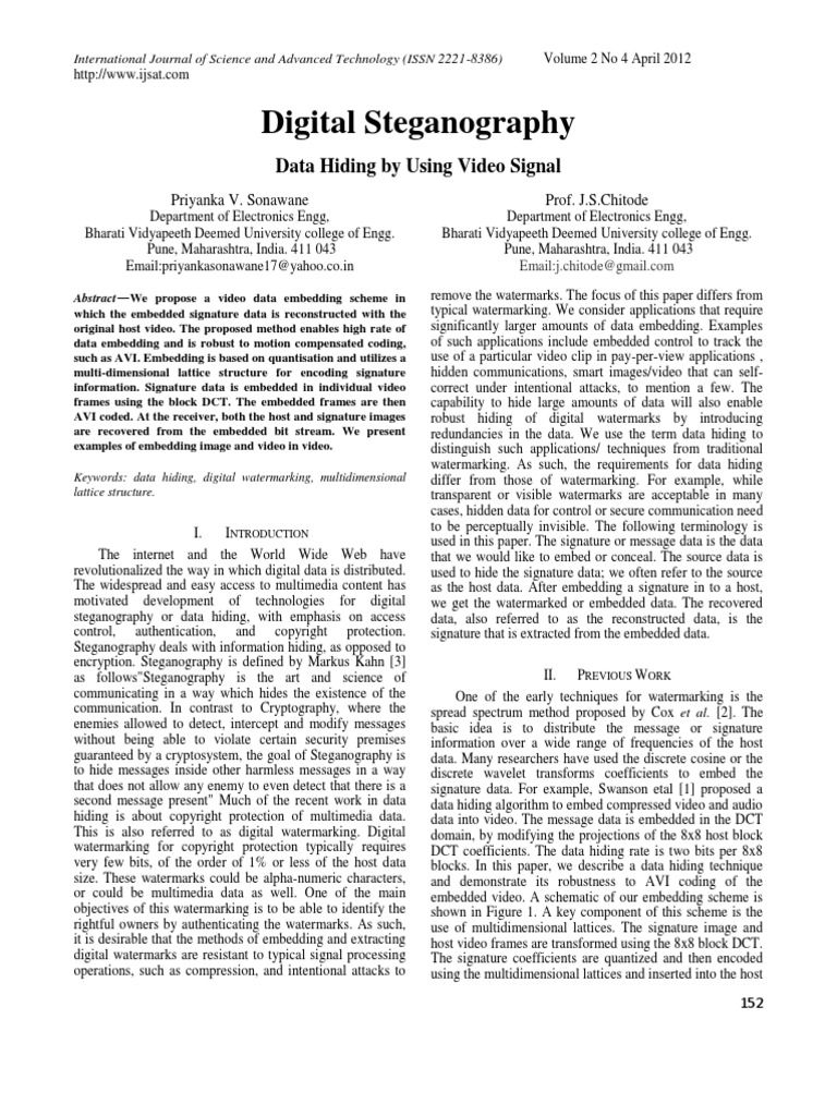 Digital Steganography: Data Hiding by Using Video Signal | PDF | Data Compression ...
