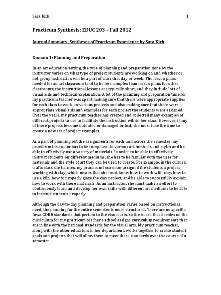 Practicum Synthesis: EDUC 203 - Fall 2012: Journal Summary: Syntheses ...