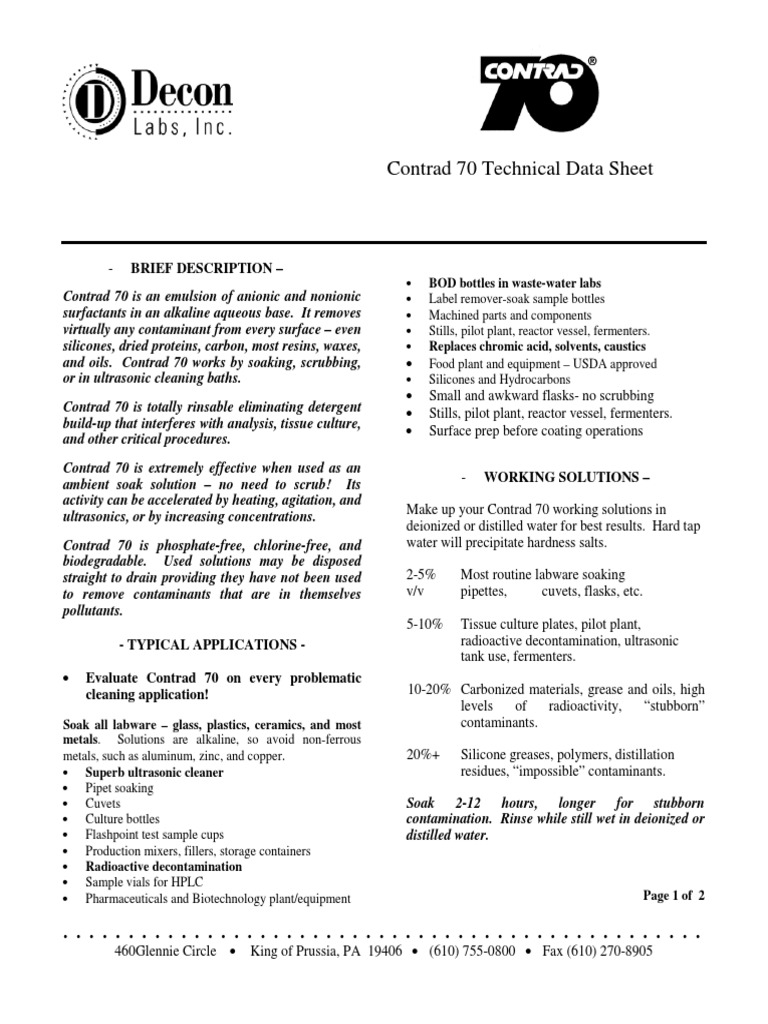 Contrad 70 Tech Sheet | PDF | Shelf Life | Detergent