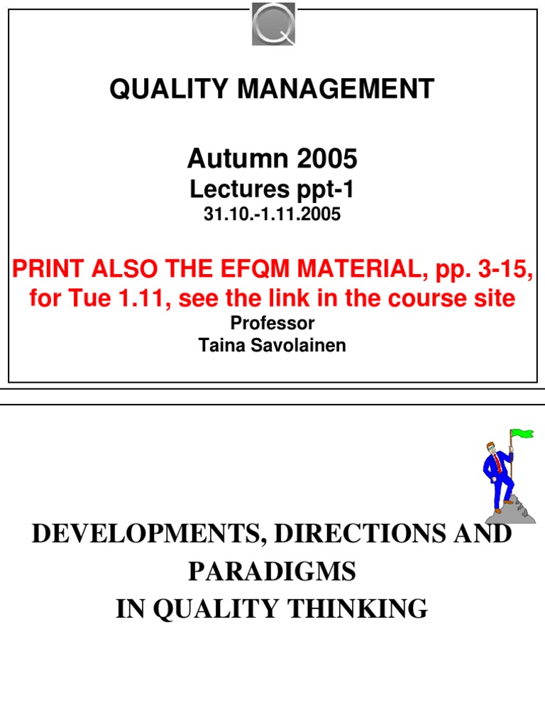 Quality Management Autumn 2005: Lectures ppt-1 | PDF | Quality ...