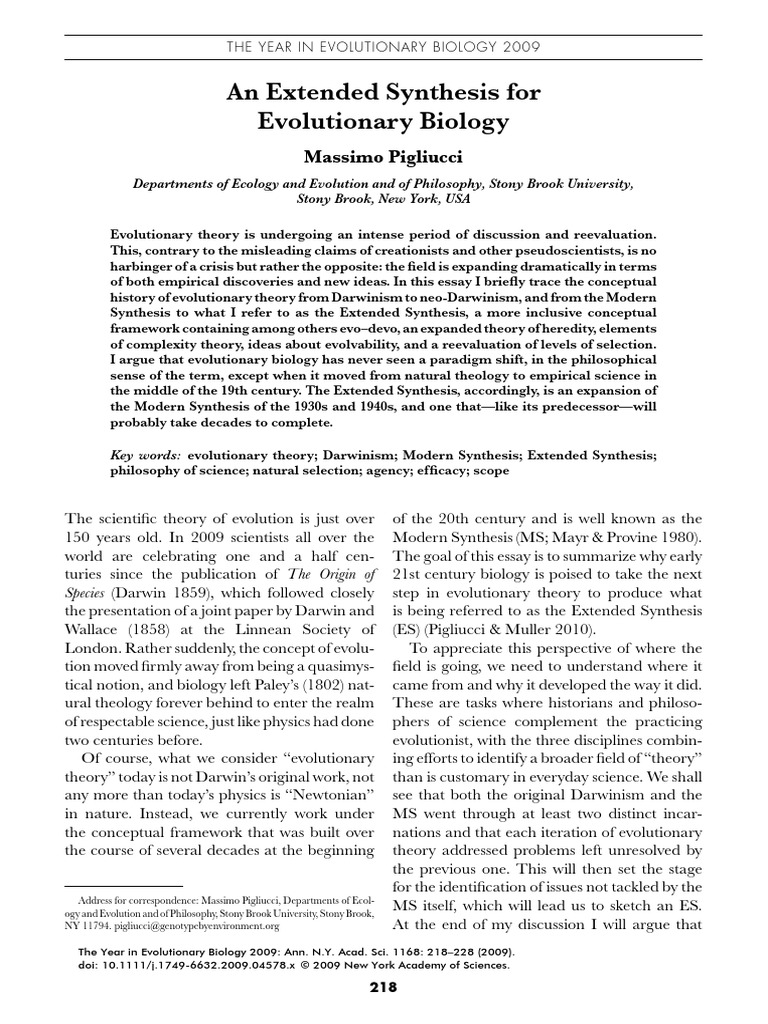 An Extended Synthesis For Evolutionary Biology | PDF | Natural ...