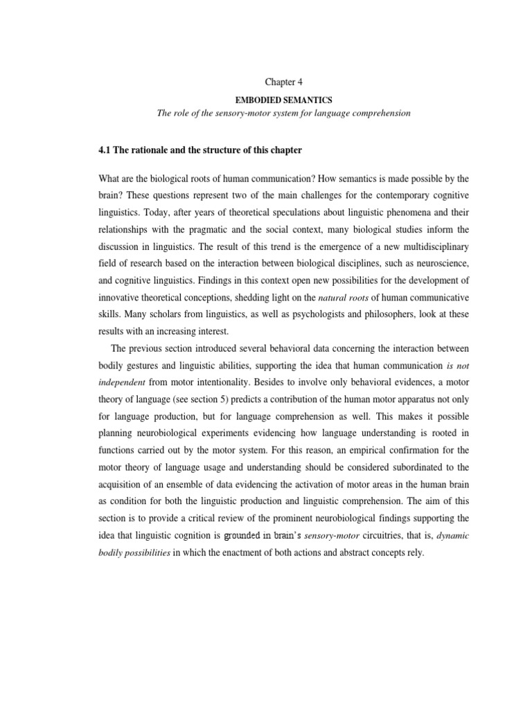 4.1 The Rationale and The Structure of This Chapter: Embodied Semantics ...
