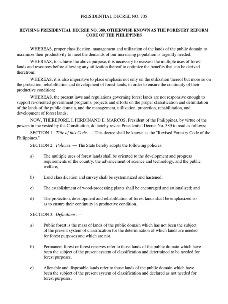 Revised Forestry Code (PD 705) | PDF