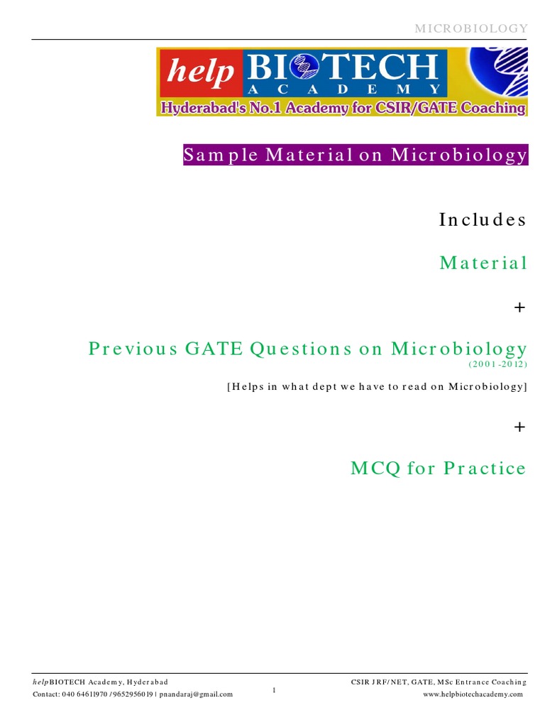 GATE Sample Material - Microbiology | PDF