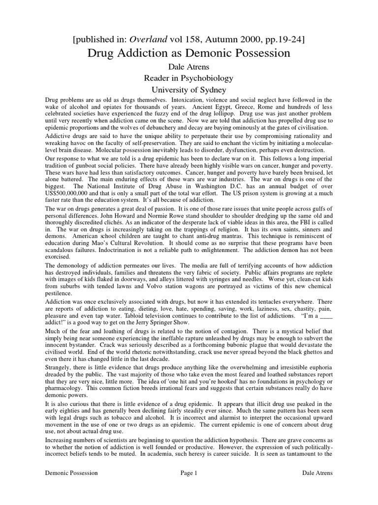 Demonic Possession | PDF | Substance Abuse | Psychoactive Drugs