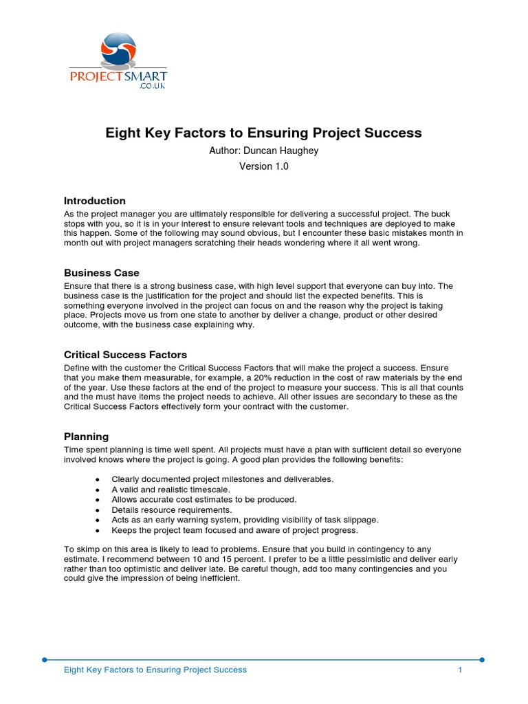 Eight Factors for Project Success | PDF