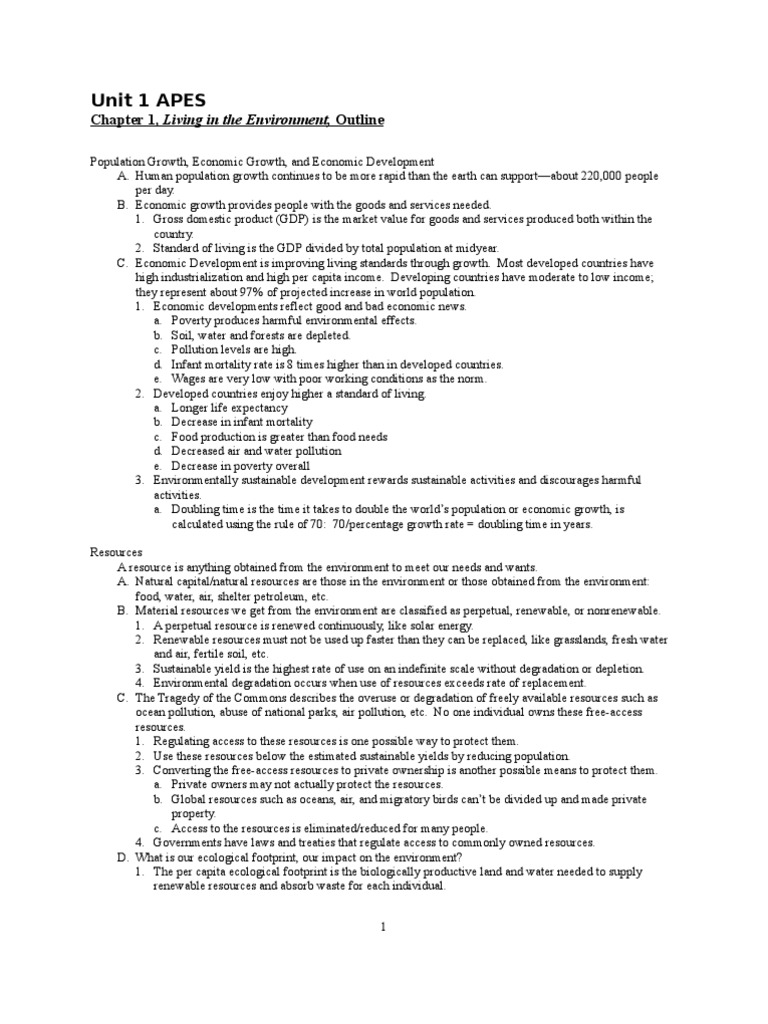 Unit 1 APES: Chapter 1, Living in The Environment, Outline | PDF | Ion | Nuclear Fission