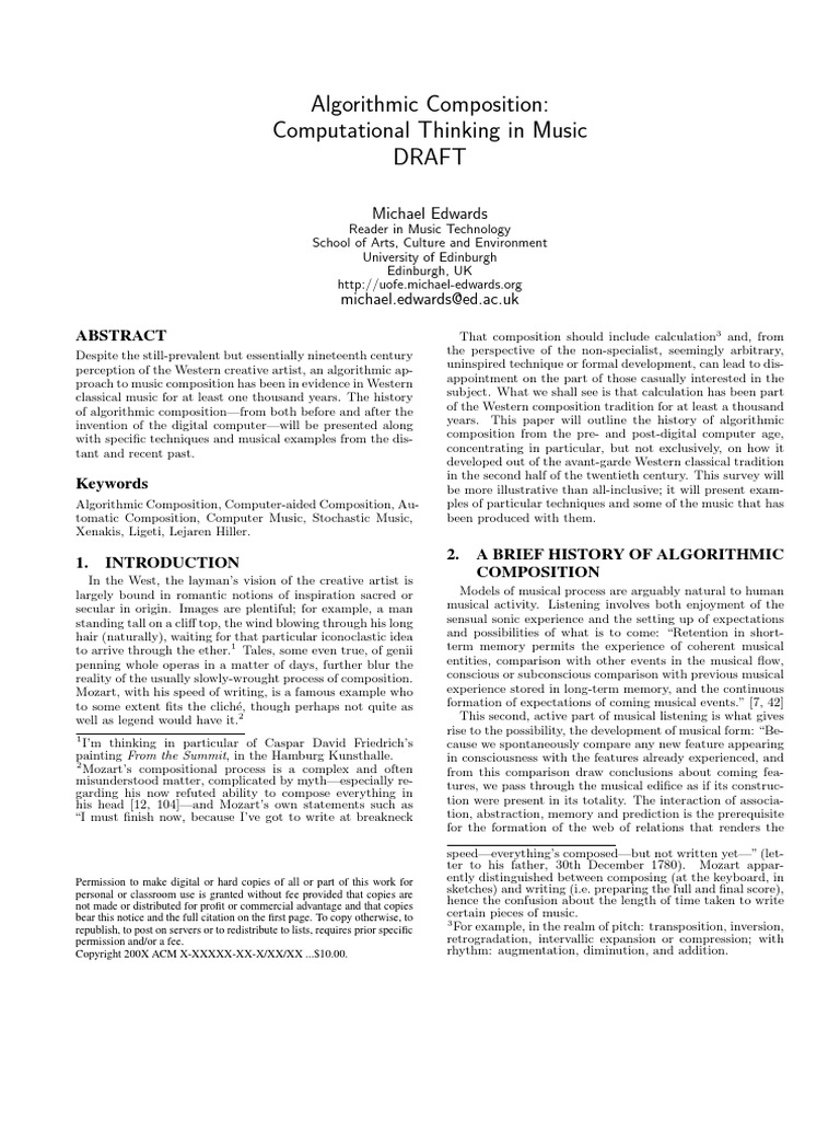Algorithmic Composition Computational Thinking in Music PDF | PDF ...
