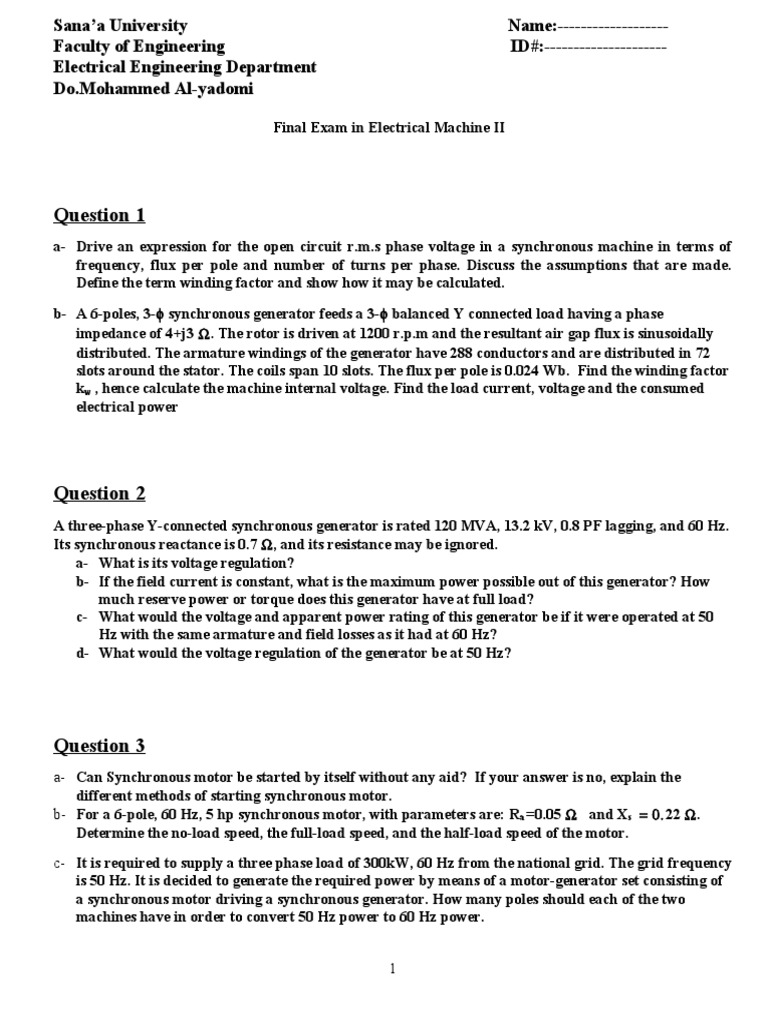 Final Exam Solution | PDF | Electric Generator | Electrodynamics
