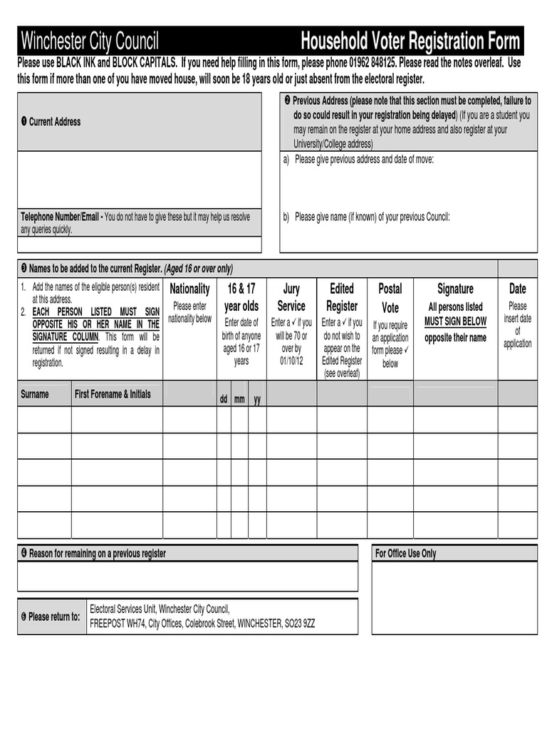 Blank Voter Registration Form 2013 | Voter Registration | Voting
