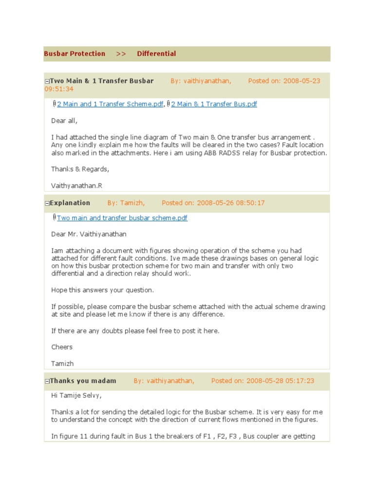 Two Main & 1 Transfer Busbar: By: Vaithiyanathan, Posted On: 2008-05-23 ...