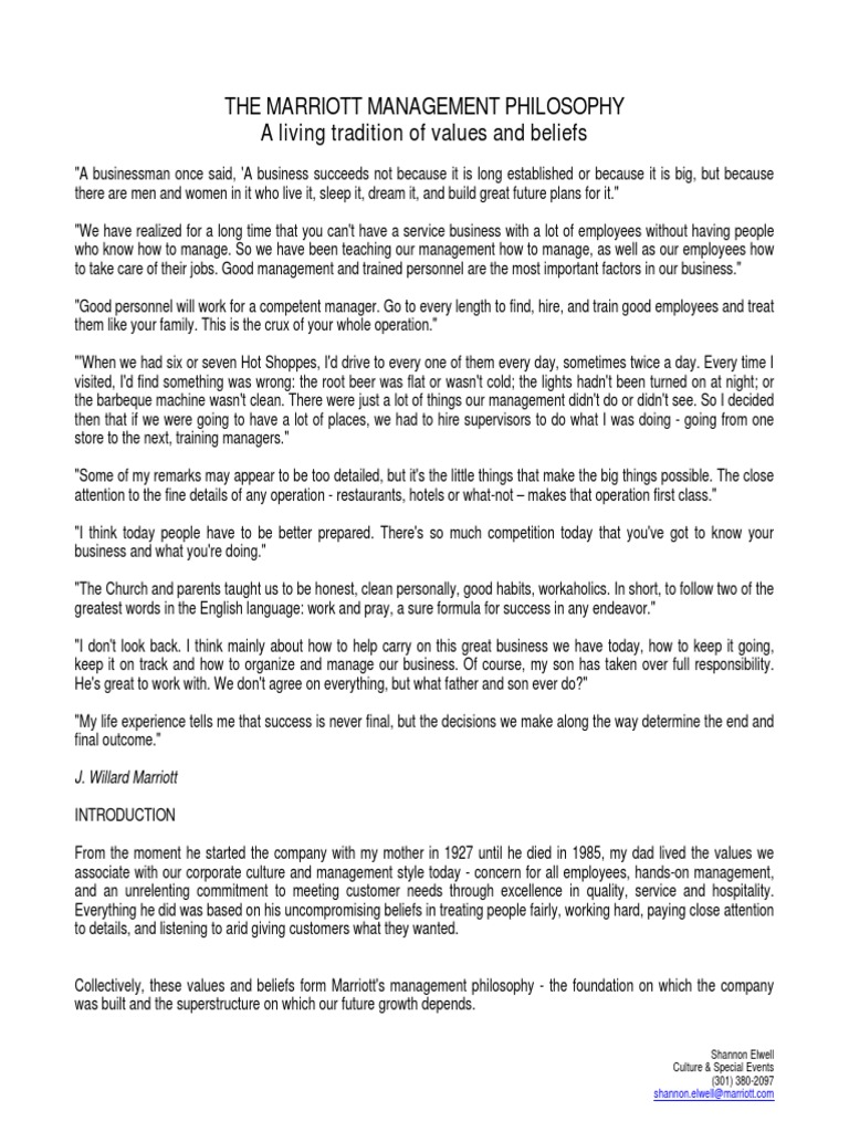 Marriott Management Philosophy Guide | PDF | Menu | Employment