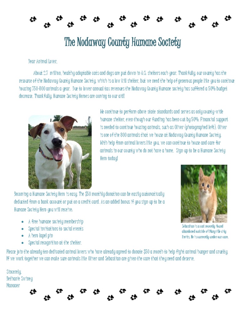Animal Shelter Letter | PDF | Social Science