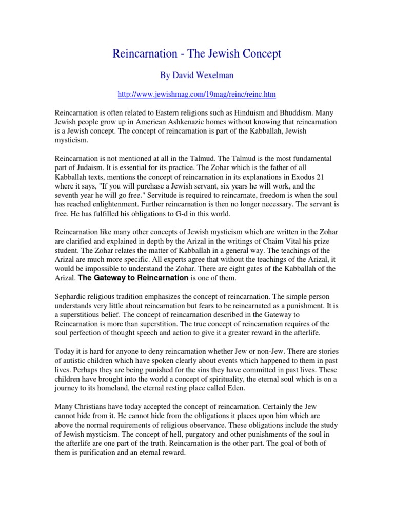 Reincarnation - The Jewish Concept: by David Wexelman | PDF | Afterlife ...