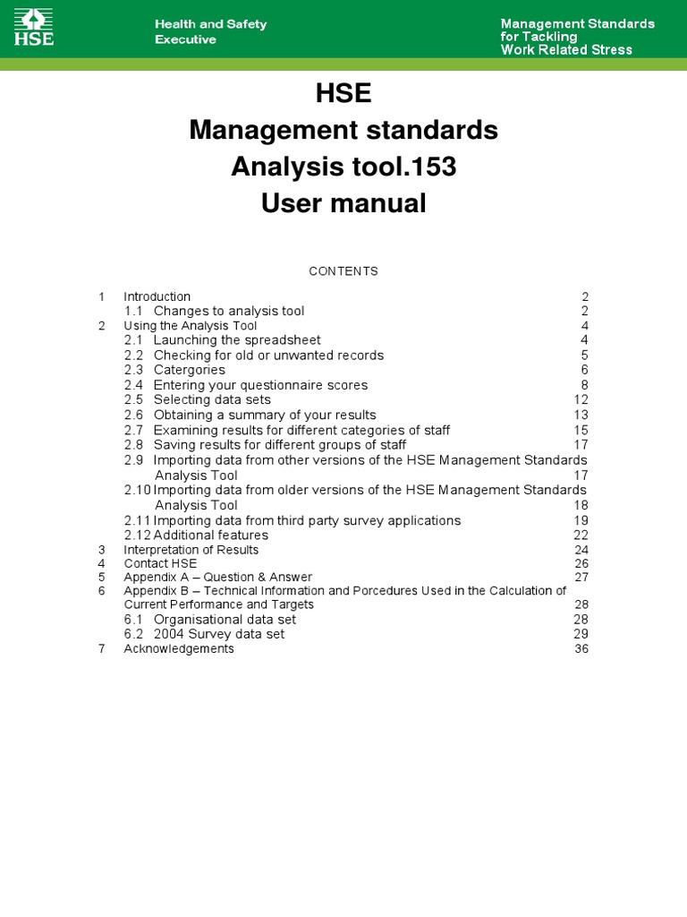 Management Standards' and Work-Related Stress Analysistoolmanual | PDF ...